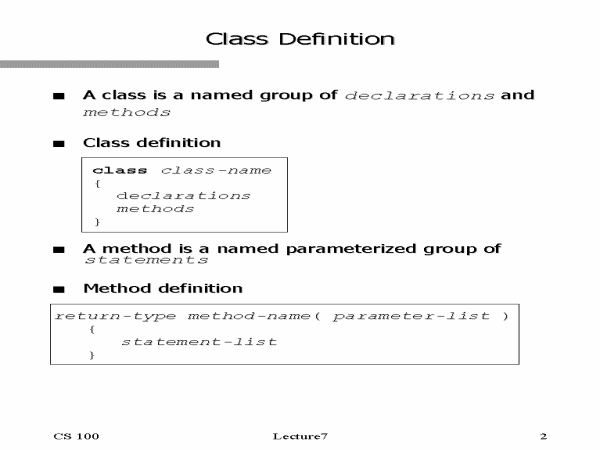 Class Definition
