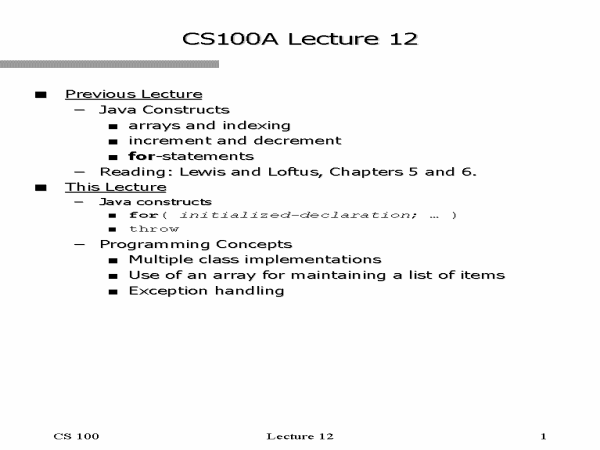 CS100A Lecture 12