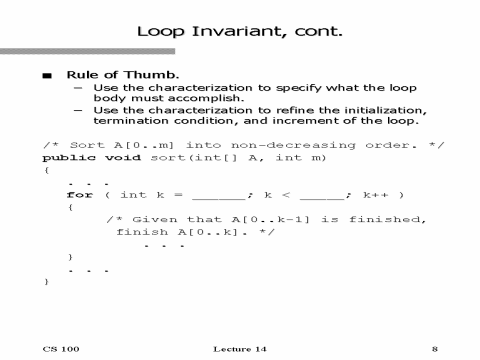 Loop Invariant, cont.