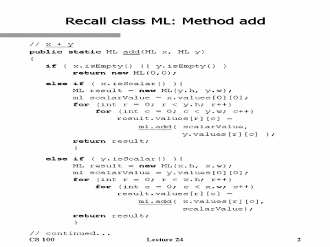 Recall class ML: Method add