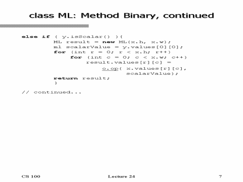 class ML: Method Binary, continued