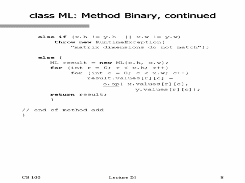 class ML: Method Binary, continued